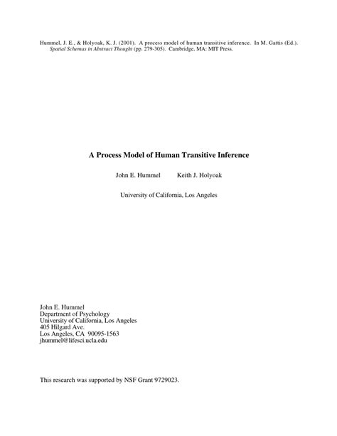 Pdf A Process Model Of Human Transitive Inference