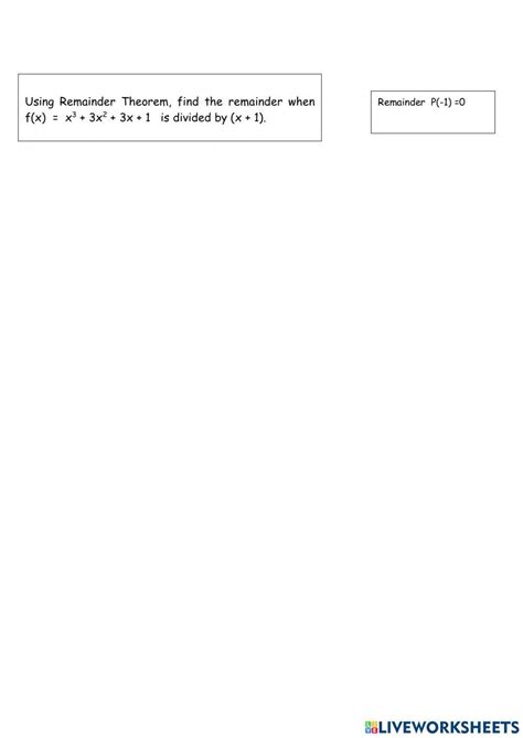 Interactive Worksheet On Remainder Theorem Online Exercise For Live