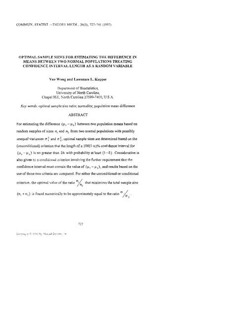 Pdf Optimal Sample Sizes For Estimating The Difference In Means