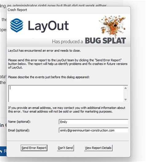 Layout Continually Having Bugsplat When Opened Technical Problems SketchUp Community