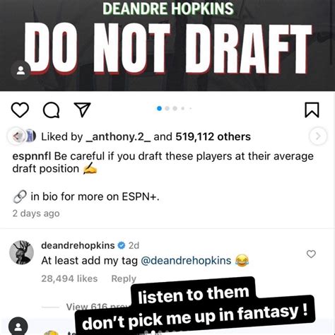 Deandre Hopkins Throws Shade At Espns Fantasy Football Warning After