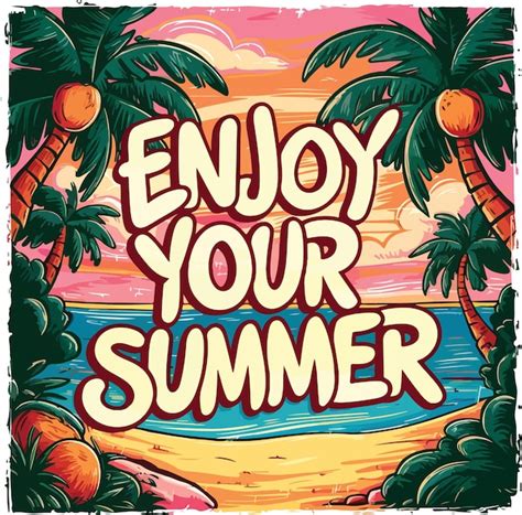Premium Vector Enjoy Your Summer Text In Modern Style Palm Tree Sea