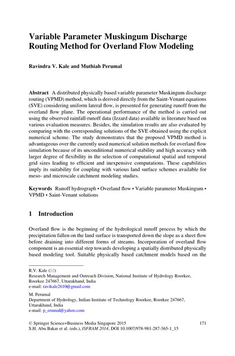 pdf variable parameter muskingum discharge routing method for overland flow modeling