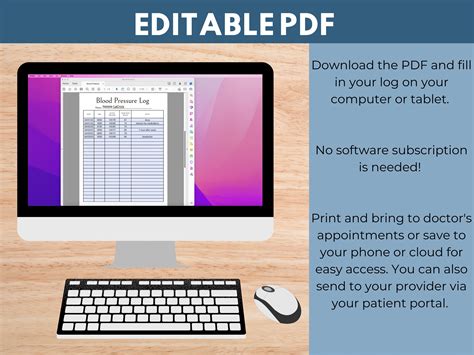 Printable Blood Pressure Log Blood Pressure Tracker Fillable Pdf Etsy