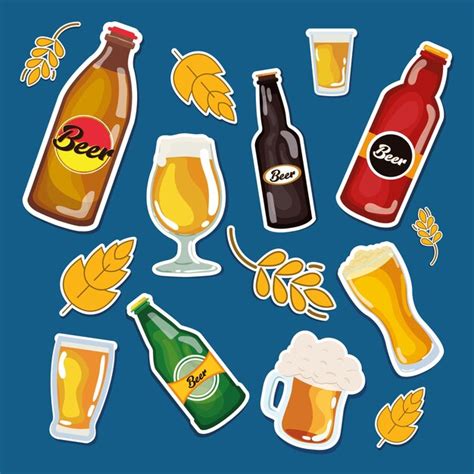 Premium Vector Collection Of Beer Bottles Mugs And Glasses Drink Beer