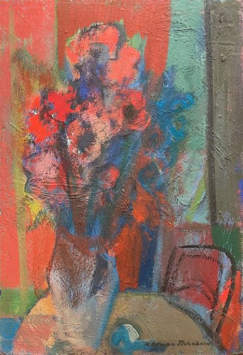 Roman Otto Tschabold 1900 1990 Blumen Original Gemälde Gebraucht