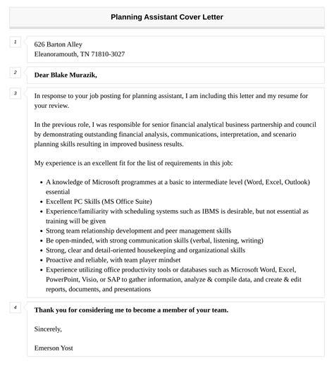 Planning Assistant Cover Letter Velvet Jobs