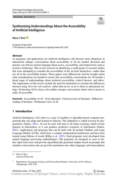 Synthesizing Understandings About The Accessibility Of Artificial
