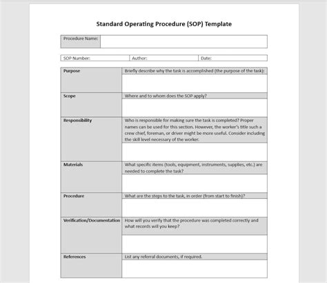 Standard Operating Procedure Standard Operating Procedure Template Business Process