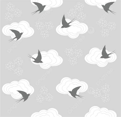Cute Seamless Swallow And Cloud Pattern Feminine Silhouette Blue Vector