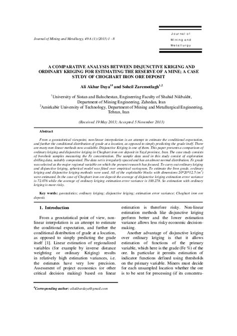 Pdf A Comparative Analysis Between Disjunctive Kriging And Ordinary