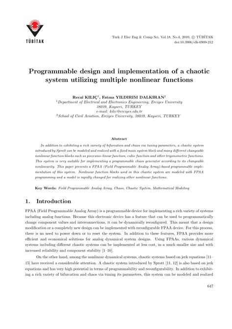 Pdf Programmable Design And Implementation Of A Chaotic System Utilizing Multiple Nonlinear