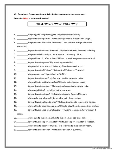 Wh Questions Part 3 Pdf Meal Western Cuisine