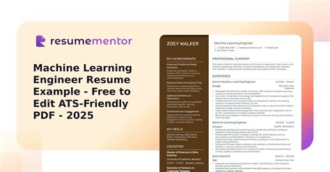 Machine Learning Engineer Resume Example Free To Edit Ats Friendly Pdf