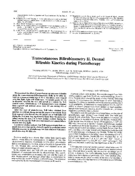 Pdf Transcutaneous Bilirubinometry Ii Dermal Bilirubin Kinetics During Phototherapy