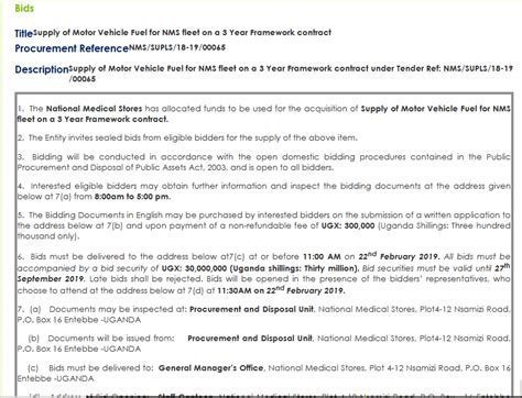 Supply Of Motor Vehicle Fuel For Nms Fleet On A 3 Year Framework Contract National Medical Stores