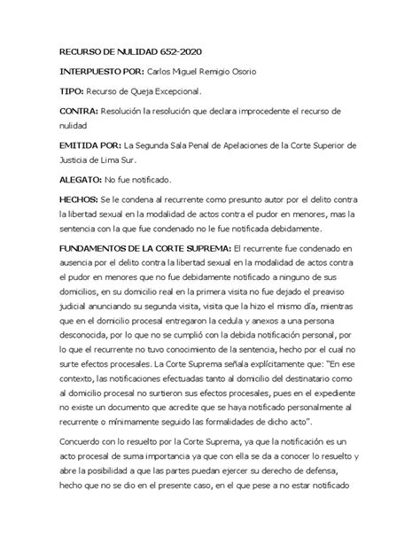Recurso De Nulidad 652 Pdf