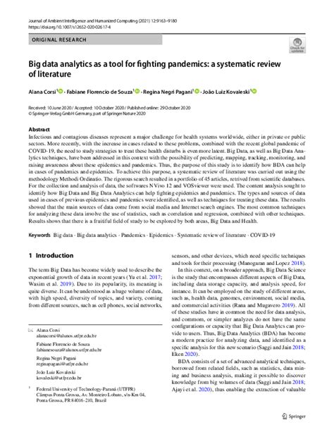 Pdf Big Data Analytics As A Tool For Fighting Pandemics A Systematic Review Of Literature