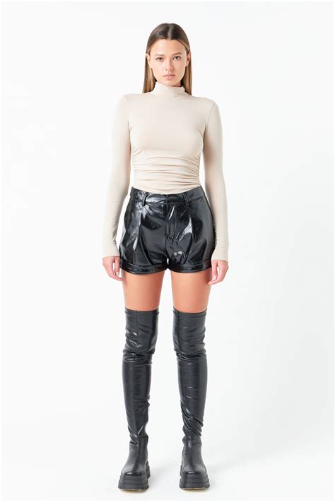 Mid Waisted Faux Leather Shorts