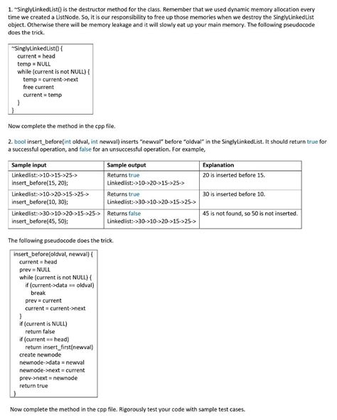 Solved 1 Singlylinkedlist Is The Destructor Method For