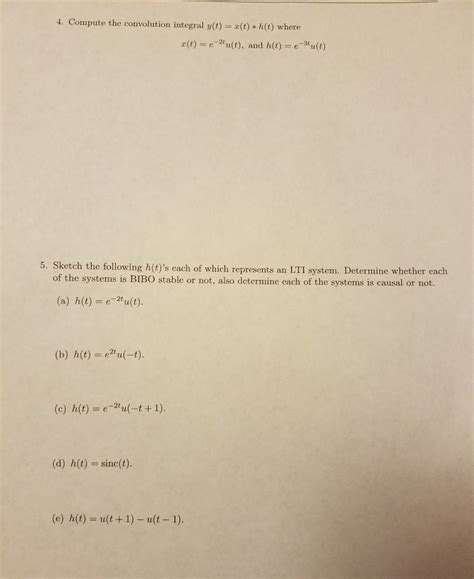 Solved 4 Compute The Convolution Integral Yt Tht