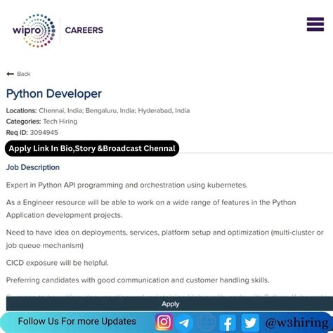 Wipro Recruitment 2024 Hiring Python Developer Any Degree W3hiring
