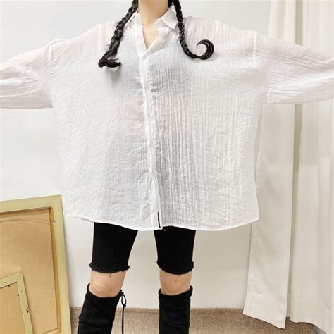 Size ~140 시스루 여름긴팔 주름 롱 박시 남방 3color 에이블리