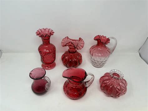 Lot 12 Vintage Coin Dot Cranberry Glass Small Fenton Pitcher