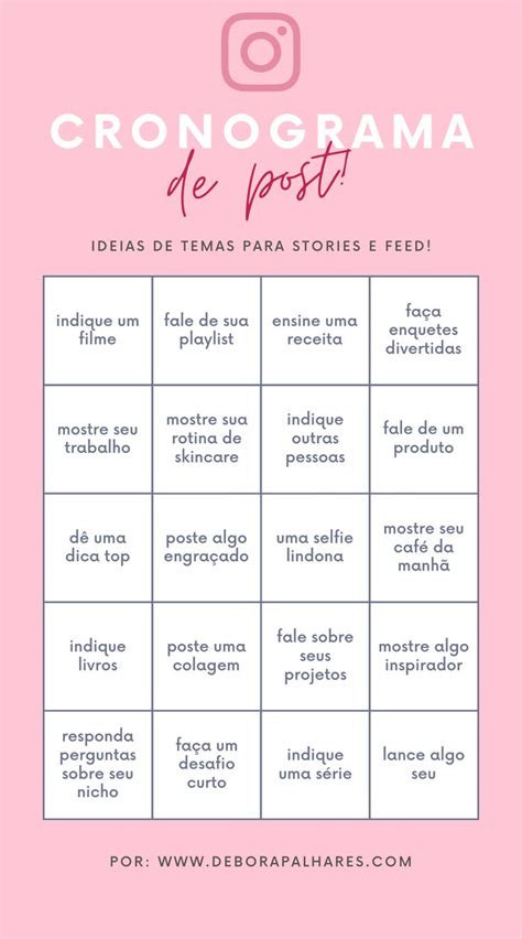Cronograma De Post Para O Instagram In 2020 Instagram Planner Get