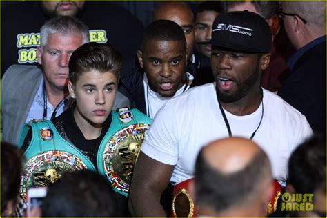 Justin Bieber Floyd Mayweather Jr Boxing Victory Celebration Photo