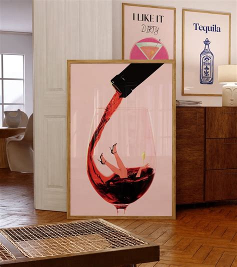 Trendy Wine Cocktail Print Aesthetic Girly Bar Cart Art Retro Etsy