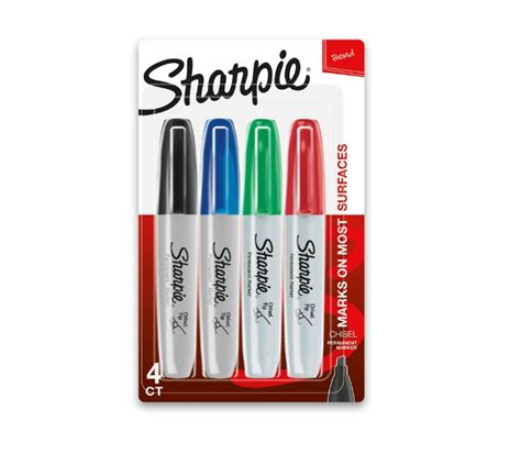 Sharpie Chisel Tip Permanent Markers Assorted Colors 4 Count School