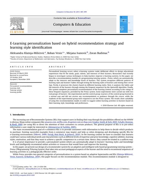 E Learning Personalization Based On Hybr Pdf Learning Styles Learning