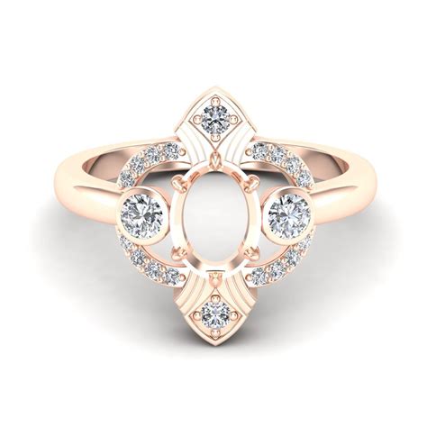 8x6 Oval Shape Solitaire Semi Mount Wedding Ring Antique Halo Semi