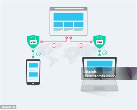 Vpn 네트워크 보안 인포그래픽 웹 페이지에 안전하게 연결되는 두 장치 대칭에 대한 스톡 벡터 아트 및 기타 이미지 대칭