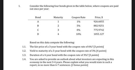 Solved Consider The Following Four Bonds Given In The Table Chegg