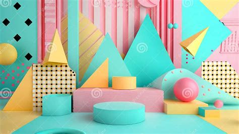 Abstract 3d Geometric Art With Pastel Colors And Patterns Background