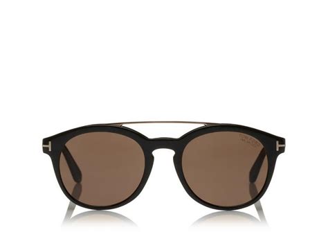 Tom Ford Newman Round Shiny Acetate Polarized Sunglasses Black