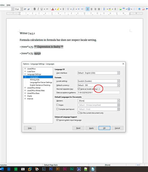 Formula Calculation In Writer Does Not Respect Locale Setting For