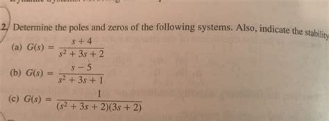 Solved Determine The Poles And Zeros Of The Following Chegg Com