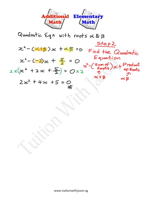 A Math Quadratic Equation Sum And Product Of Roots Singapore