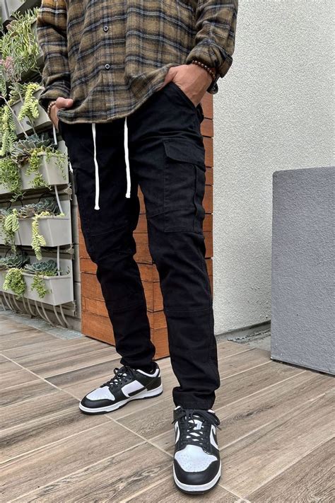 Black Cargo Pants Outfits For Men Flap Pocket Side Trousers Streetwear Baggy Jogger Pants