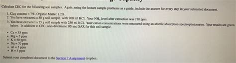 Calculate CEC For The Following Soil Samples Again Chegg Com