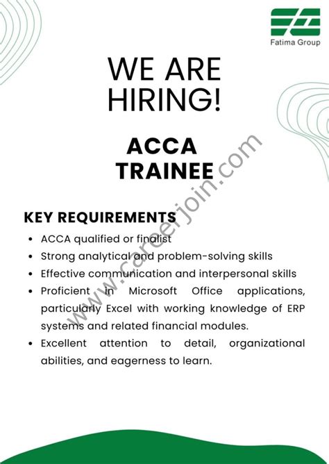 Fatima Group Jobs Acca Trainee