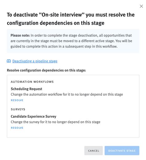 Deactivating Pipeline Stages Lever Support