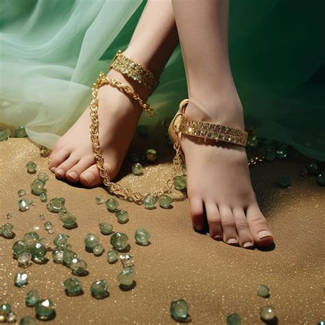 Premium Ai Image Illustration Of A Woman Wore An Attractive Anklet With Green Stones