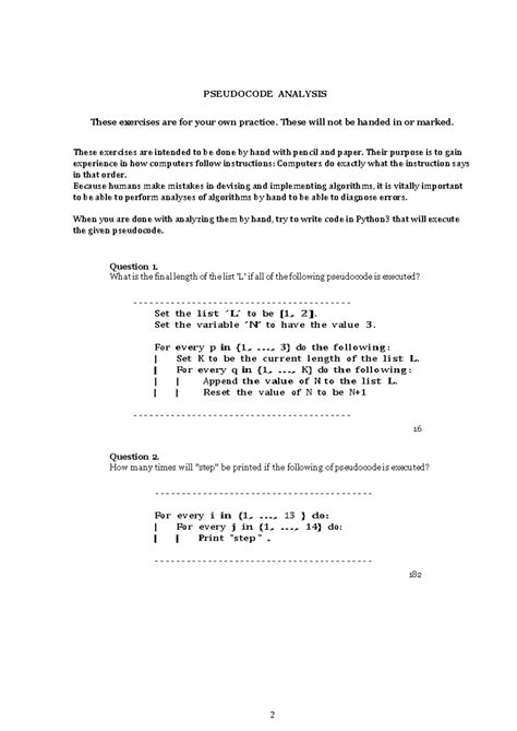 Analyzing Pseudocode WTW 152 2 PSEUDOCODE ANALYSIS These Exercises