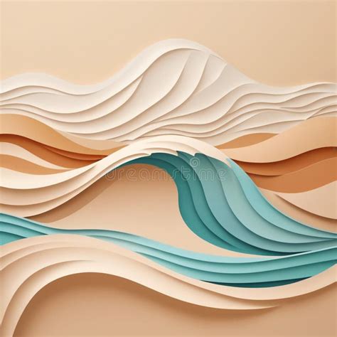 Abstract Blue Sea And Beach Summer Background With Curve Paper Waves