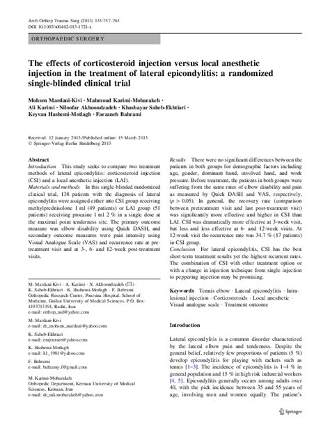 Pdf The Effects Of Corticosteroid Injection Versus Local Anesthetic Injection In The Treatment
