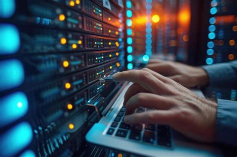 Premium Photo Data Center Programmer Maintaining Cloud Server Security